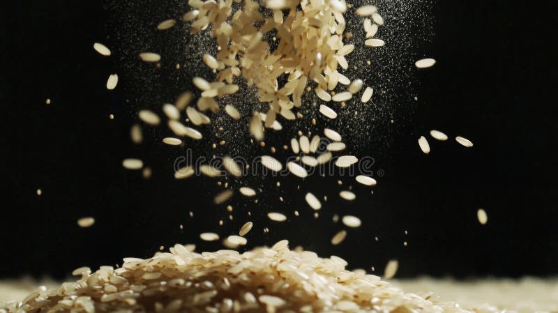 Brown Rice Grains Falling Against Black Background Stock Illustration ...