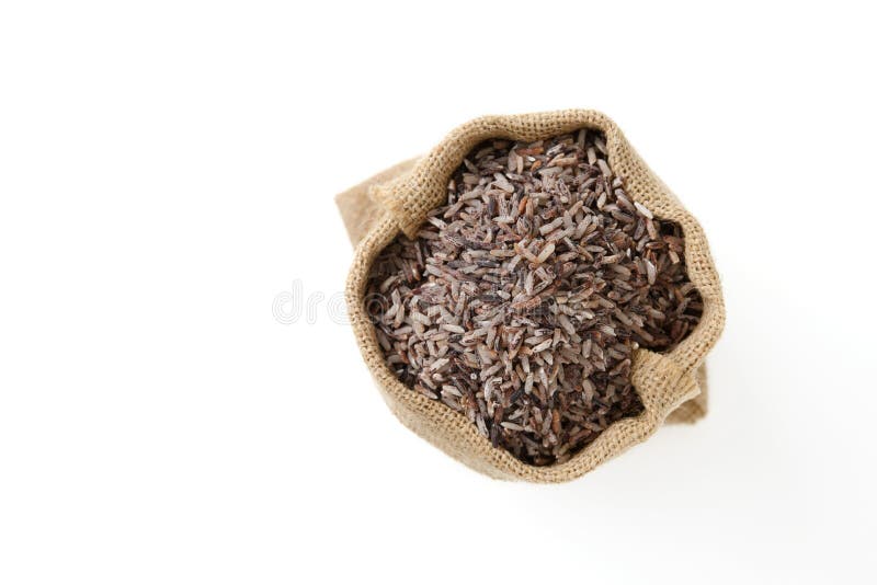 Brown rice in sack bag stock photo. Image of closeup - 54504426