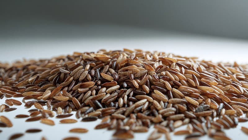 Brown Rice Scattered on a White Surface Creating a Textured Background ...