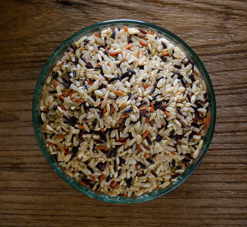 Brown Rice Seed in Bowl Top View. Stock Image - Image of grain, heap ...