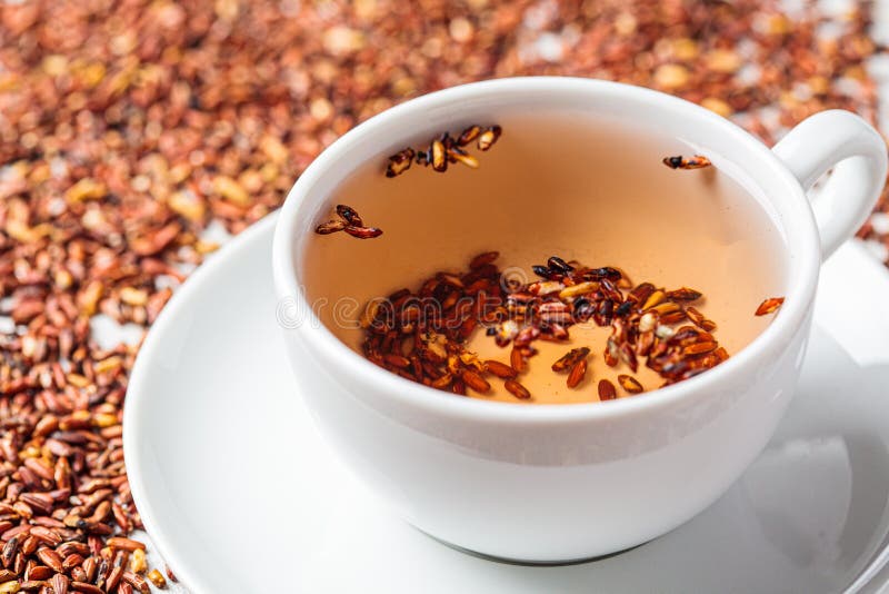 Brown Rice Tea in White Cup, Close Up Stock Image - Image of east ...