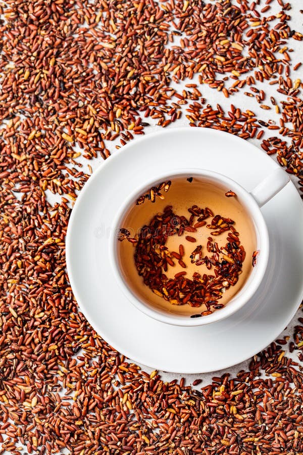 Brown Rice Tea in White Cup, Copy Space, Top View Stock Photo - Image ...