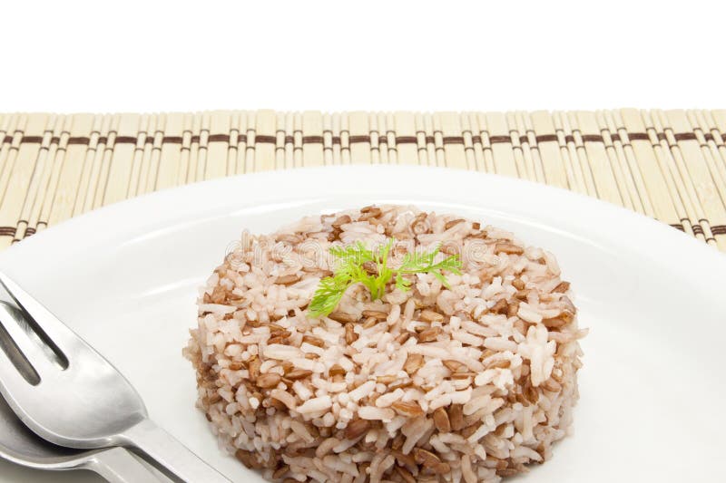 Brown Rice on a White Plate Stock Image - Image of dietary, rice: 24139593