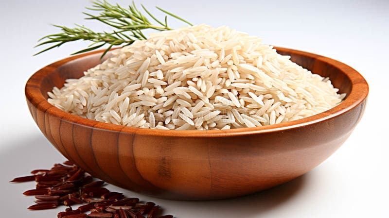 Brown Rice in Wooden Plate on White Stock Image - Image of meal, grain ...