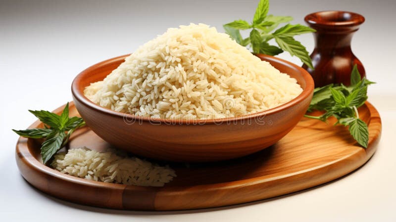 Brown Rice in Wooden Plate on White Stock Photo - Image of plate ...