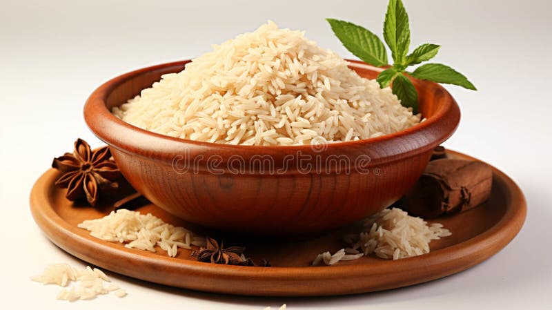 Brown Rice in Wooden Plate on White Stock Image - Image of closeup ...