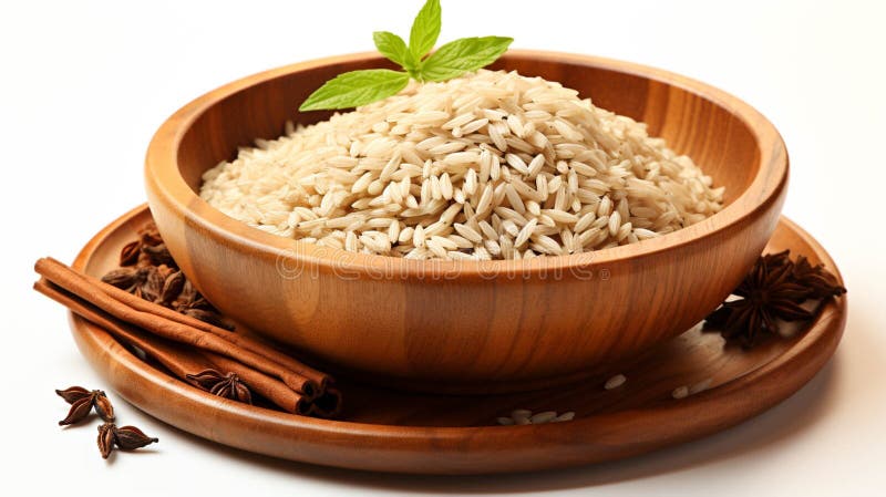 Brown Rice in Wooden Plate on White Stock Image - Image of heap, food ...