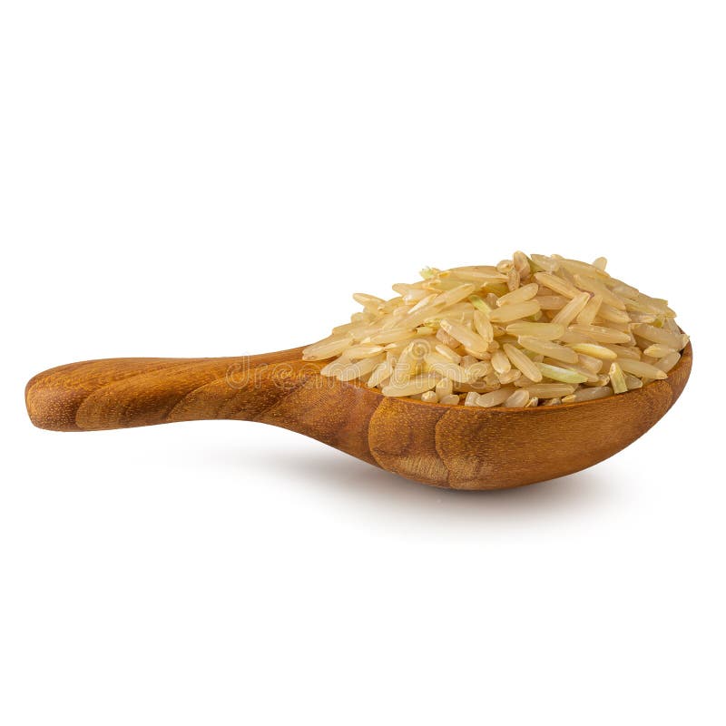 Brown Rice in a Wooden Spoon Isolated on White Background Stock Photo ...