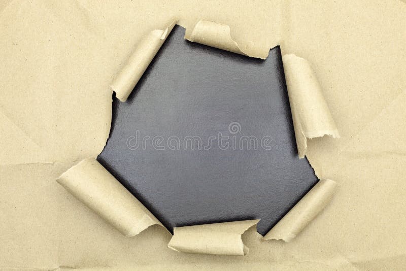 Brown Ripped Open Paper on Dark Wood Background. Stock Photo - Image of ...