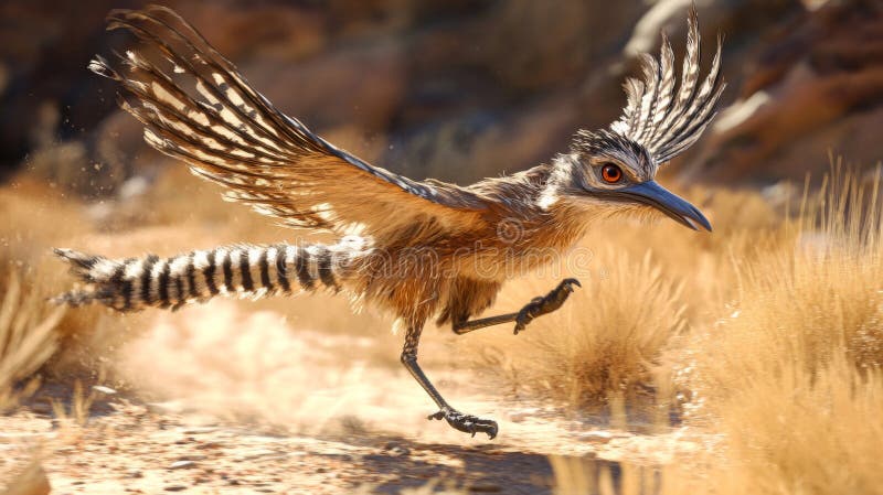 Brown Roadrunner Bird in Flight Across Desert Landscape Stock ...