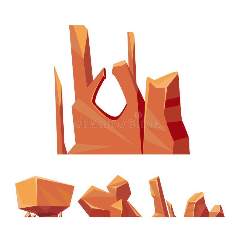 Brown Rock Elements Set stock vector. Illustration of flat - 69852186