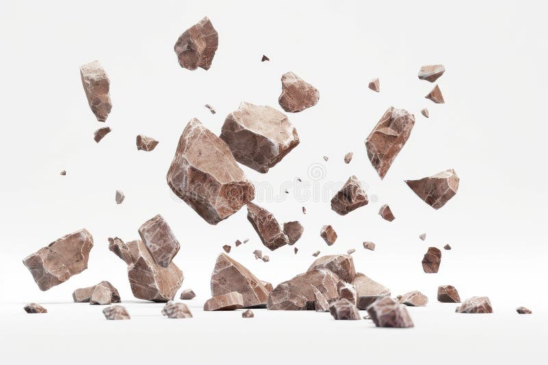Brown Rocks Falling and Scattered on a White Background Stock ...