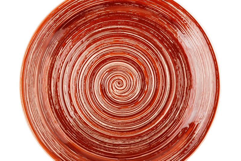 Brown Round Ceramic Plate with Spiral Pattern, Isolated on White Stock ...