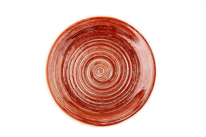 Brown Round Ceramic Plate with Spiral Pattern, Isolated on White Stock ...