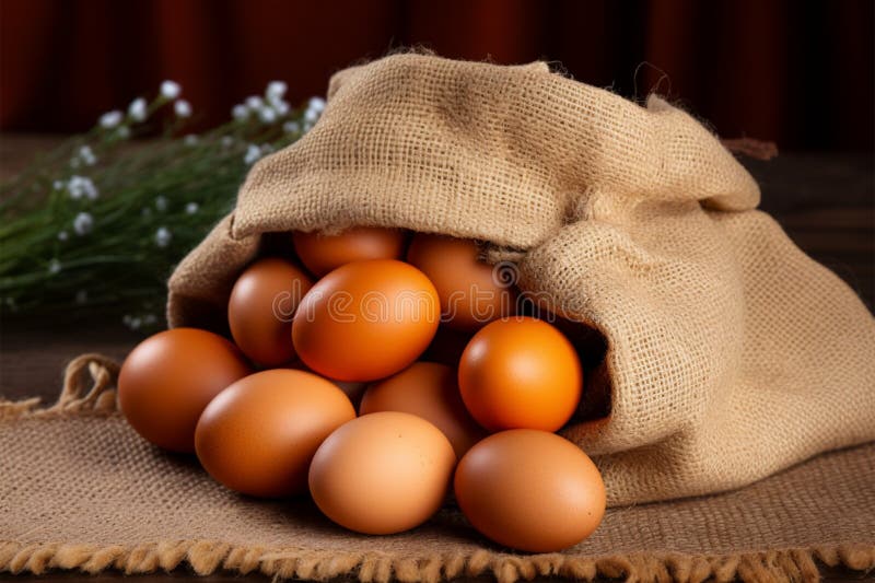 Brown Sack with Eggs, Rustic Presentation, Farm Fresh and Natural Stock ...