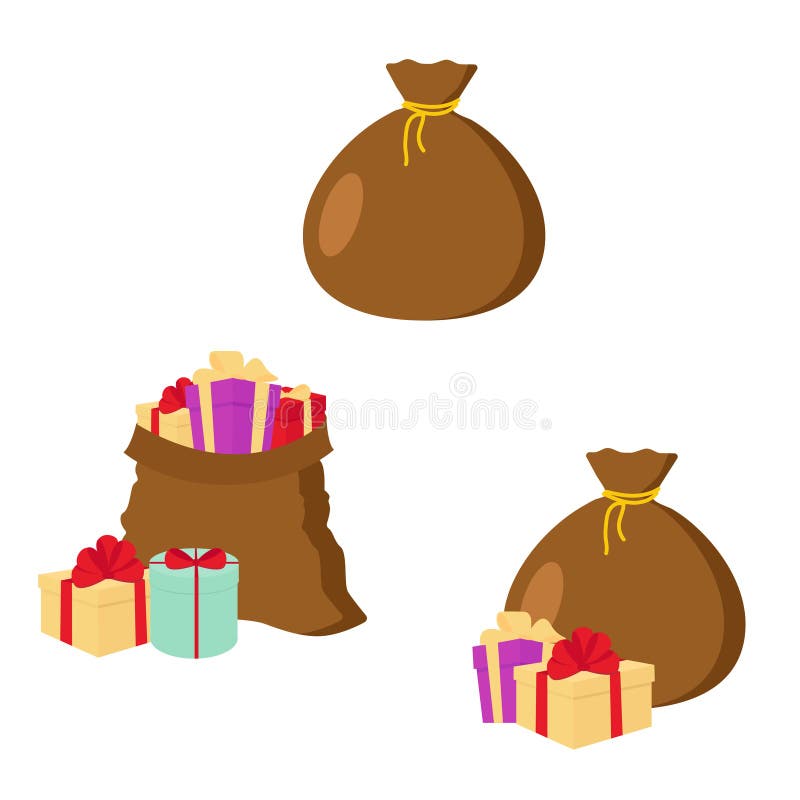 Brown Sack of Santa Claus with Presents. Vector Illustration Stock ...