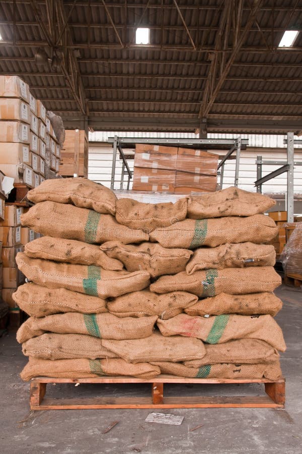 Brown Sacks Stack on Pallet Stock Image - Image of material, full: 20956563