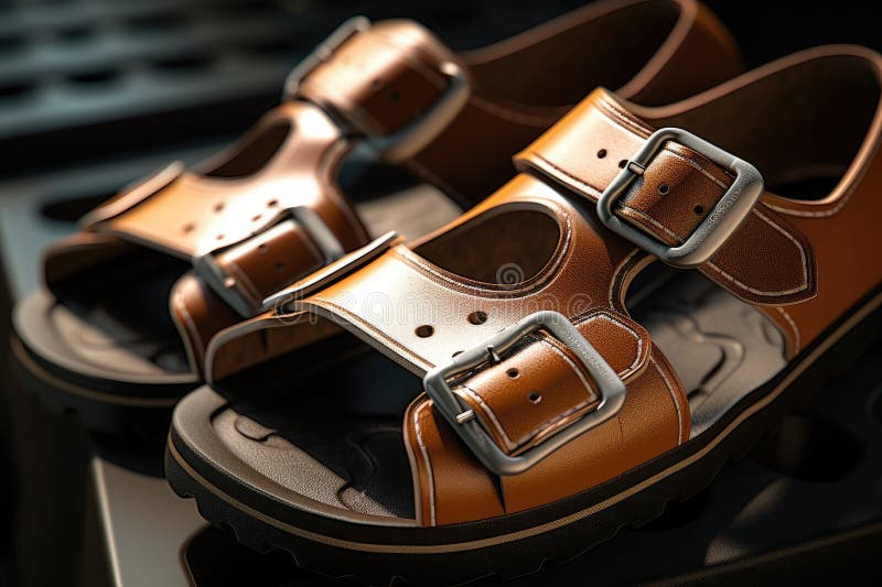 Brown Sandals on Table stock image. Image of brown, summer - 369199467