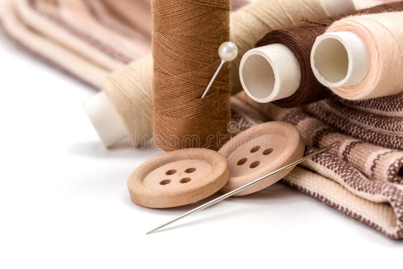 Brown sewing kit stock image. Image of yarn, button, accessories - 51499161