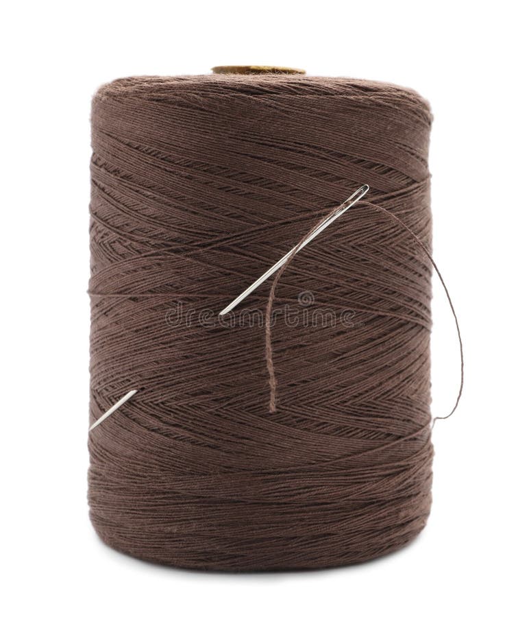 Brown Sewing Thread with Needle on White Background Stock Photo - Image ...