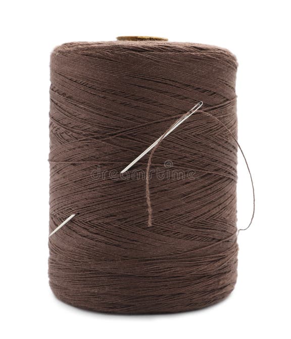 Brown Sewing Thread with Needle on White Background Stock Photo - Image ...