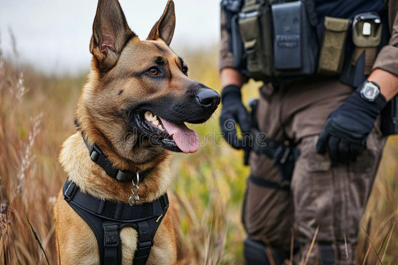 Brown Shepherd Police Dog and Policeman Outside Stock Illustration ...