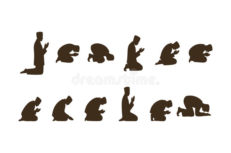 Brown Silhouettes of Praying Figures in Various Positions on a White ...