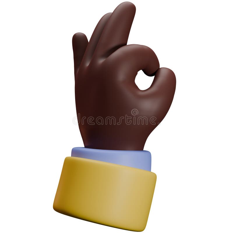 Brown Skin Hand Sign 3D Render Cartoon Style Icon Set Isolate Element ...