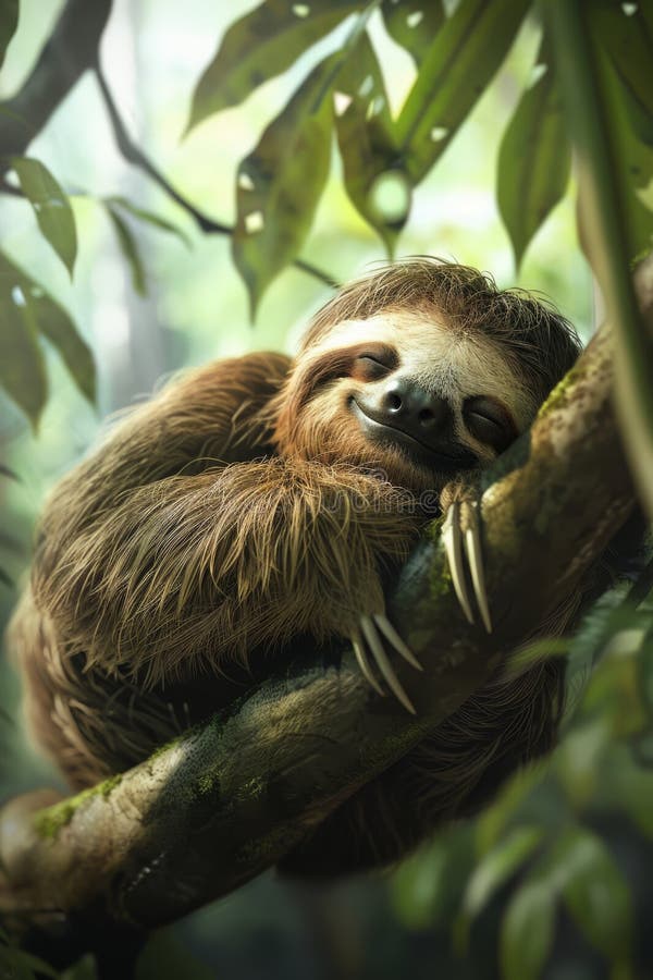 A Brown Sloth is Sleeping on a Tree Branch Stock Illustration ...