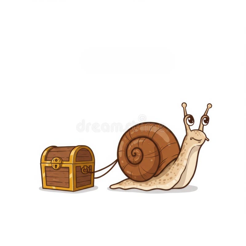 Brown Snail Pulling a Gold Treasure Chest Illustration Stock ...
