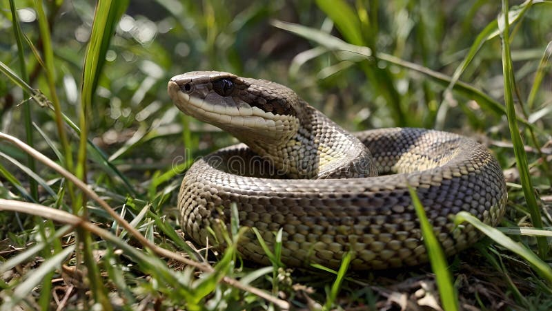 Close Up View of a Snake in the Grass Stock Illustration - Illustration ...
