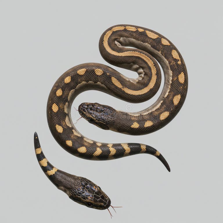 Brown Snake with Two Heads, Likely a Ball Python (Python Regius), Shows Unique Stock ...