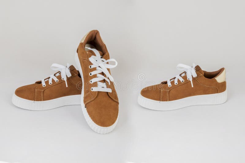 Brown Sneakers Shoes Isolated on White Background Stock Image - Image ...