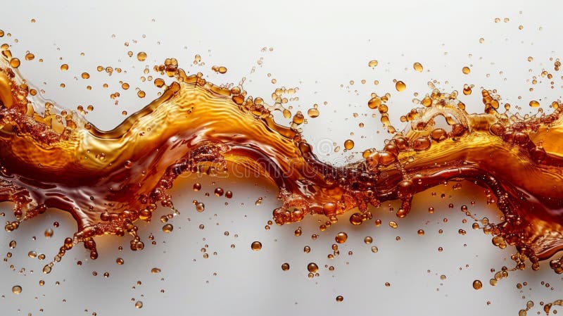Brown Soda Liquid is Splashing, Making a Wave Shape with Bubbles on a ...