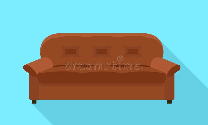 Brown Sofa Icon, Flat Style Stock Vector - Illustration of comfortable ...