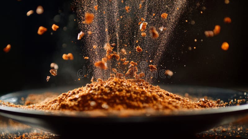 Brown Spice Powder Falling Onto a Dark Plate Stock Illustration ...