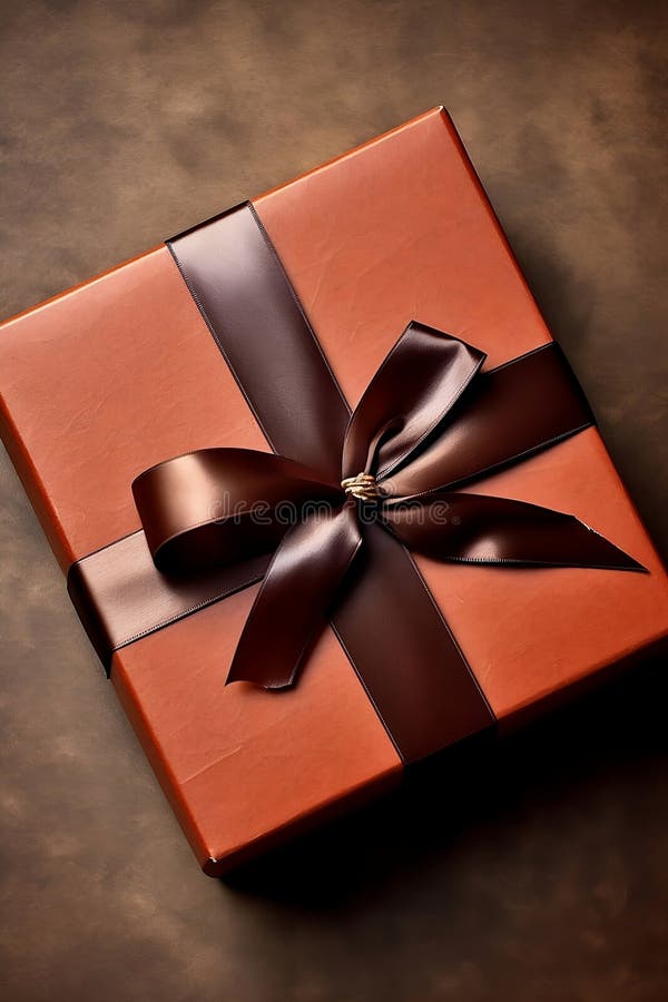 Brown Square Box with Ribbon and Bow Stock Illustration - Illustration ...