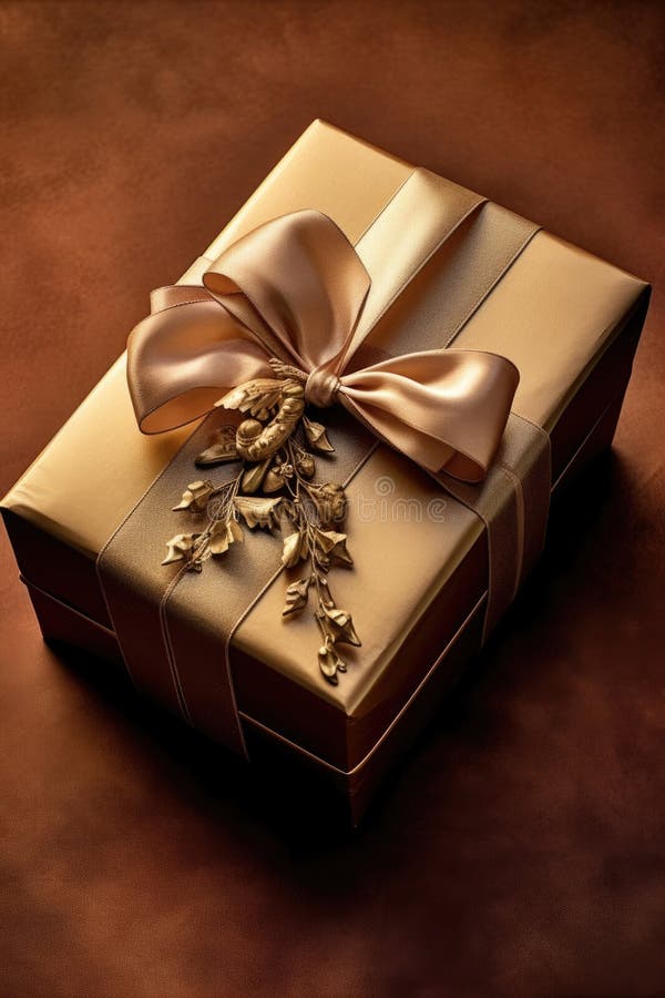 Brown Square Box with Ribbon and Bow Stock Illustration - Illustration ...