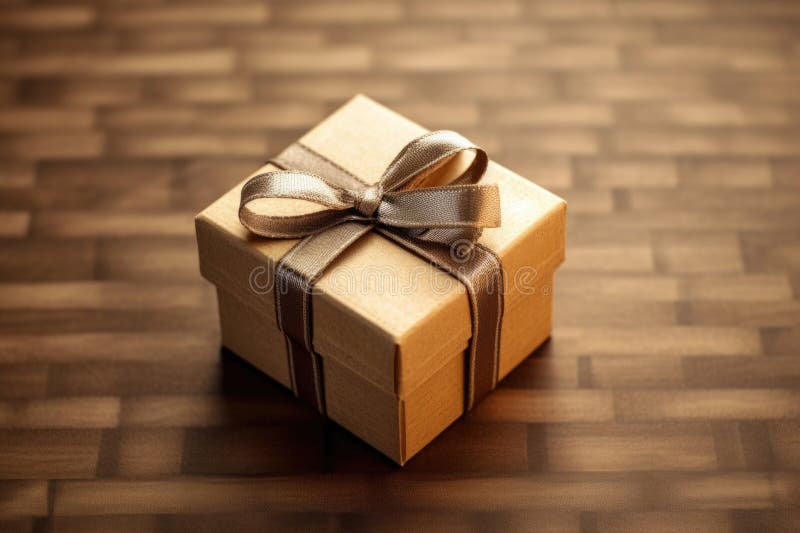 Brown Square Box with Ribbon and Bow Stock Illustration - Illustration ...