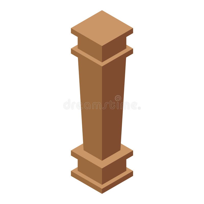 Brown Square Column Standing on a Pedestal Isometric View Stock ...