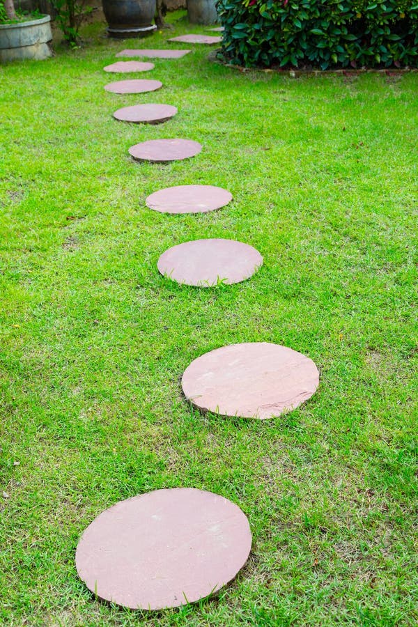 Brown Stone Path on Green Grass Stock Photo - Image of curve, line ...