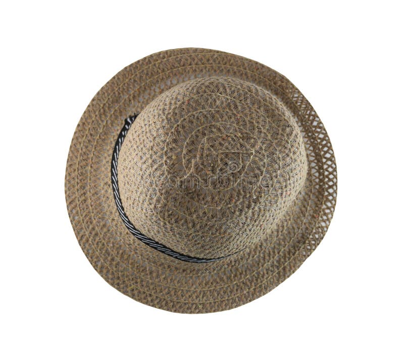 Brown Straw Hat in a Top View Isolated on White Stock Image - Image of ...