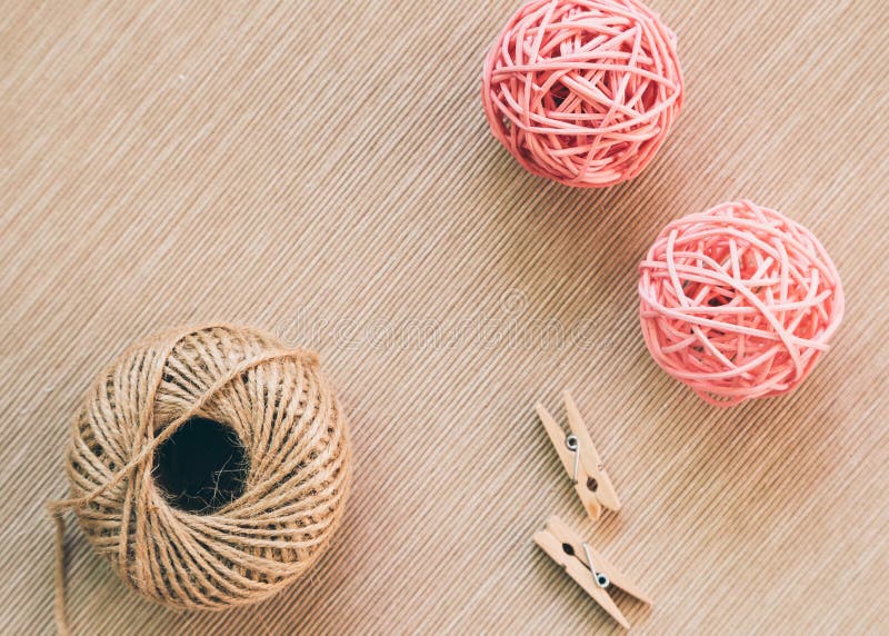 Brown String and Wooden Clip. Gift Packaging Materials Stock Image ...