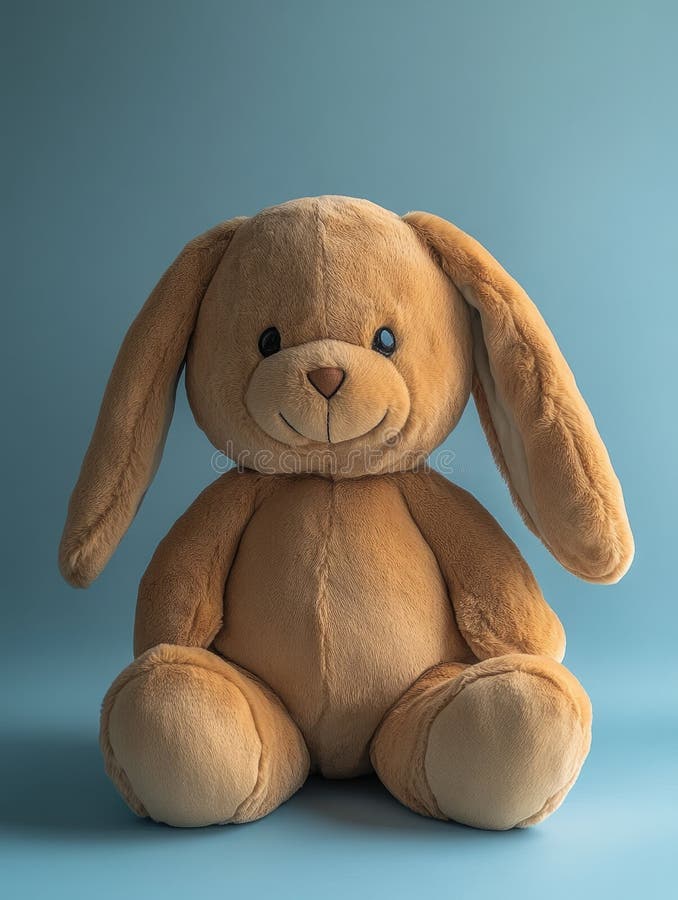 A Brown Stuffed Bunny Against a Blue Background. Stock Photo - Image of ...