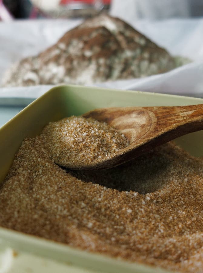 Brown Sugar in a Box with a Wooden Spoon Stock Image - Image of closeup ...