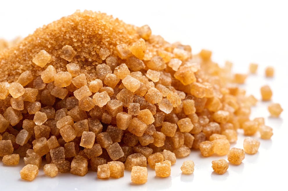 Brown Sugar Crystals in Coarse Texture on White Background Stock ...
