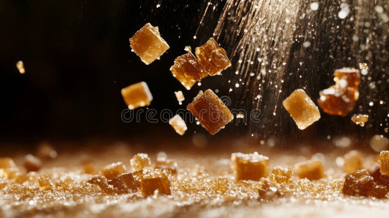 Brown Sugar Crystals Falling on Dark Background Stock Illustration ...
