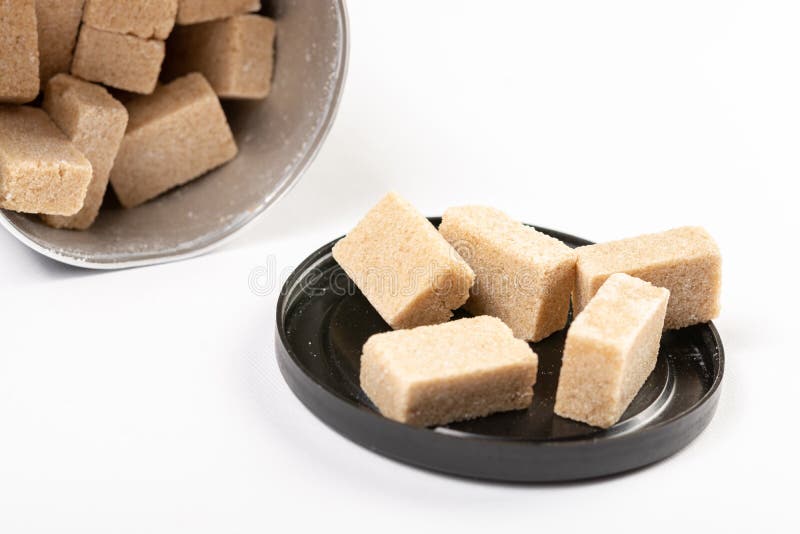 Brown Sugar Cubes in the Box Isolated Above White Background Stock ...