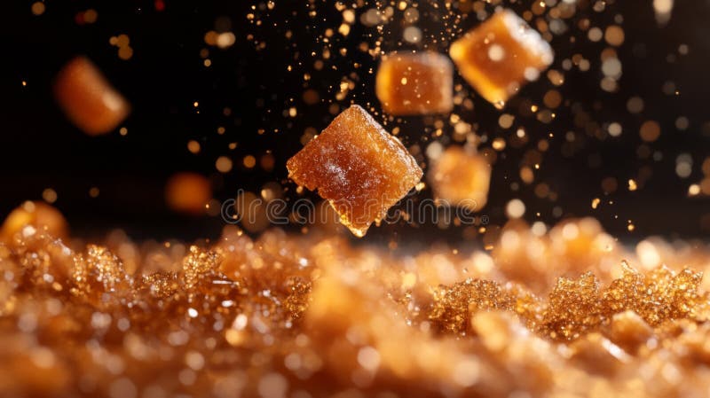 Brown Sugar Cubes Falling on Dark Background Stock Illustration ...