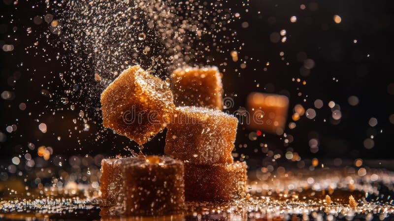 Brown Sugar Cubes with Sparkling Particles Under Dramatic Light Stock ...